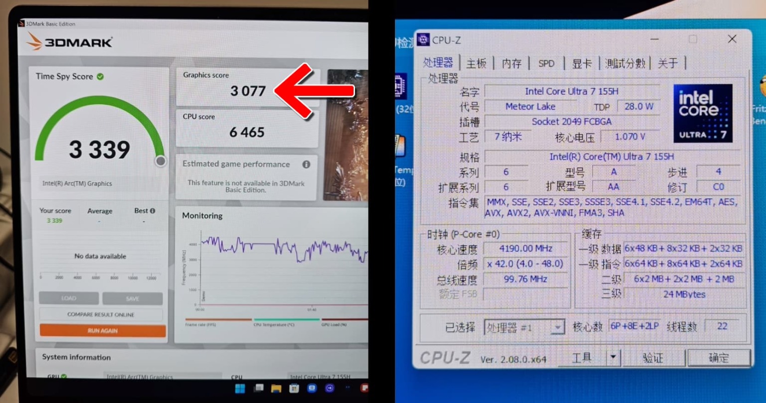 Meteor Lake Core Ultra 7 155HのTime Spyスコアがリーク！ASUS ROG Ally以上のグラフィックス性能 ...