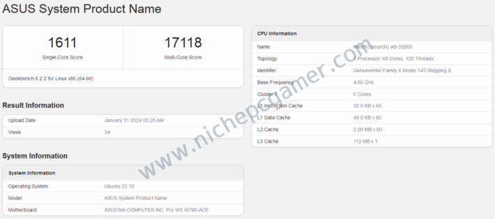 Xeon w9-3595XがGeekbenchに掲載。Intelの次世代ワークステーションCPU。前世代からコア数が増加 | ニッチなPC ...