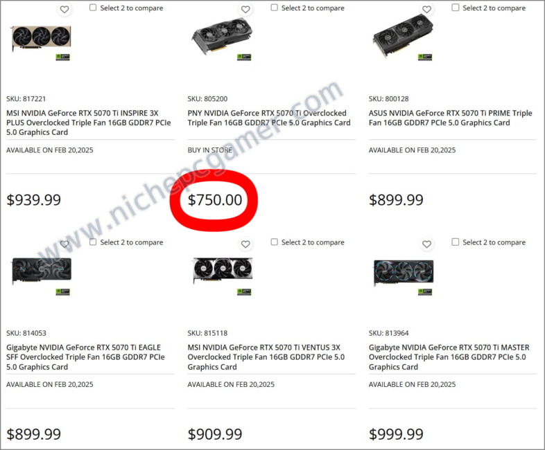 GeForce RTX 5070 Ti、希望小売価格モデルは1つだけ！？米Micro Centerが価格リストを公開。ほかはすべて20％以上 ...