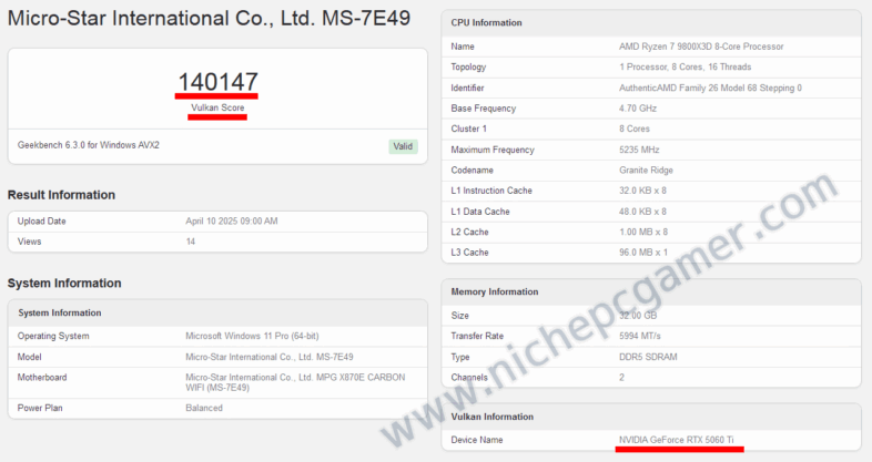 GeForce RTX 5060 TiがGeekbenchに掲載！RTX 4060 Tiからどれくらい伸びた？ | ニッチなPCゲーマーの環境構築Z