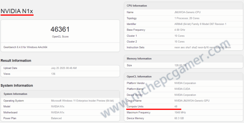 NVIDIA N1xのiGPUスペックが判明！GeForce RTX 5070と同じ6144CUDA！Geekbenchに掲載。ただベンチ ...