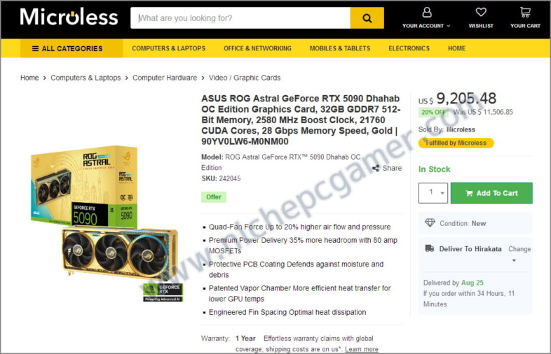 純金6.5g使用！黄金に輝くGeForce RTX 5090、日本からも購入可能に。値段ヤバすぎ。ASUS ROG Astral ...