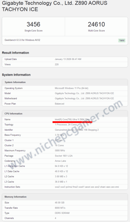 Core Ultra 9 290K PlusがGeekbenchに掲載！Core Ultra 9 285Kとの差は。思ったより良好 ...