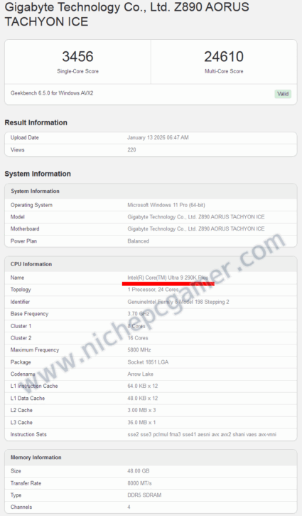 Core Ultra 9 290K PlusがGeekbenchに掲載！Core Ultra 9 285Kとの差は。思ったより良好 ...